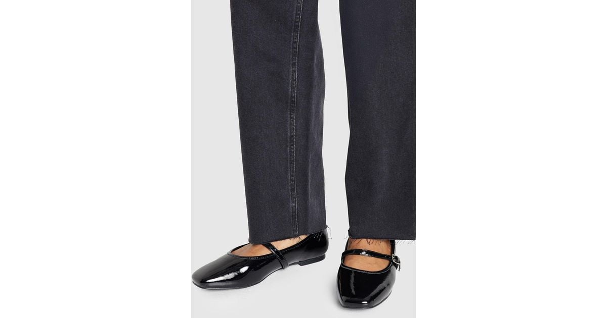 Boohoo Wide Fit Patent Square Toe Ballet Flats in Black | Lyst UK