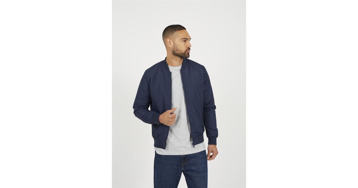 Brave Soul Collarless Bomber Zip-Up Jacket in Blue for Men | Lyst UK
