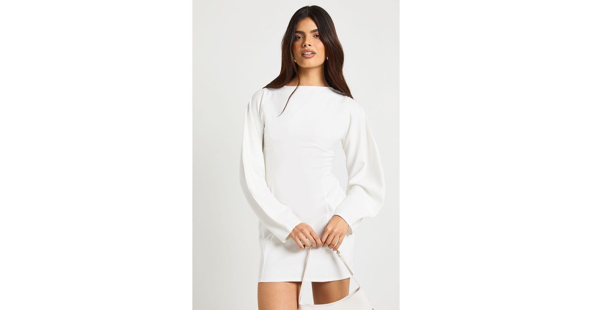 Boohoo Structured Flare Sleeve Mini Shift Dress in White | Lyst UK