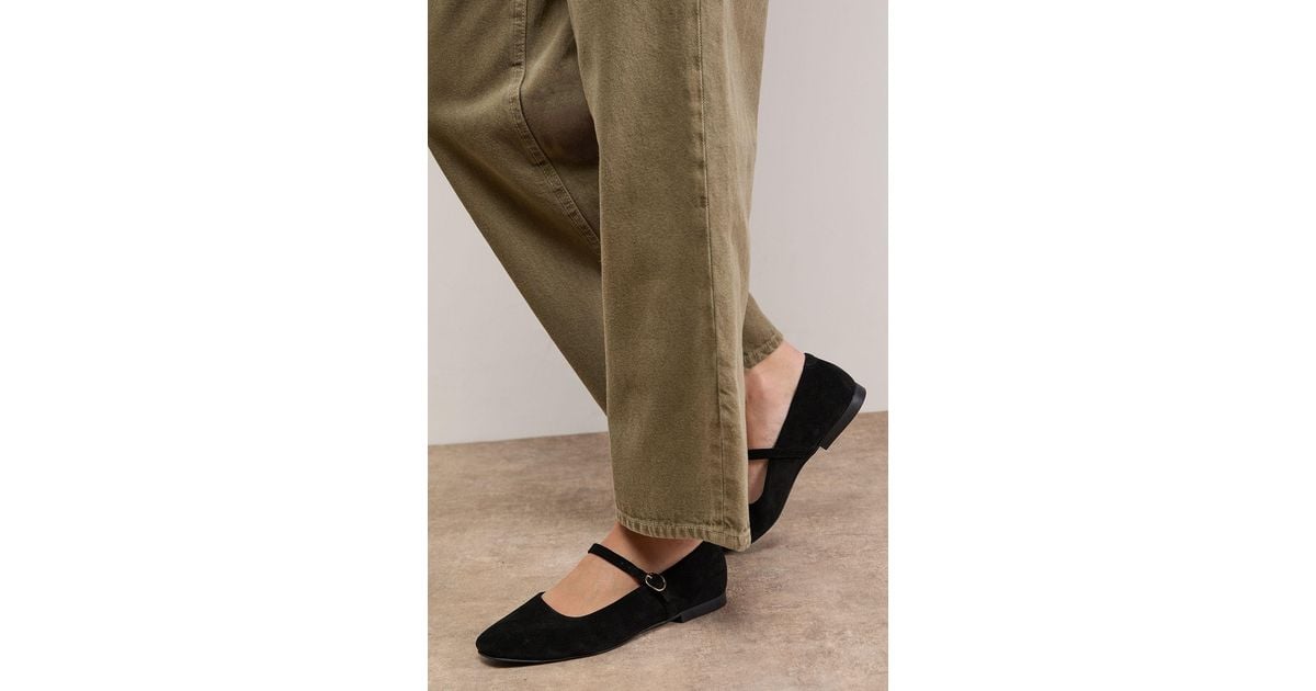 Oasis Belle Suede Mary Jane Square Toe Ballet Pumps in Natural | Lyst UK