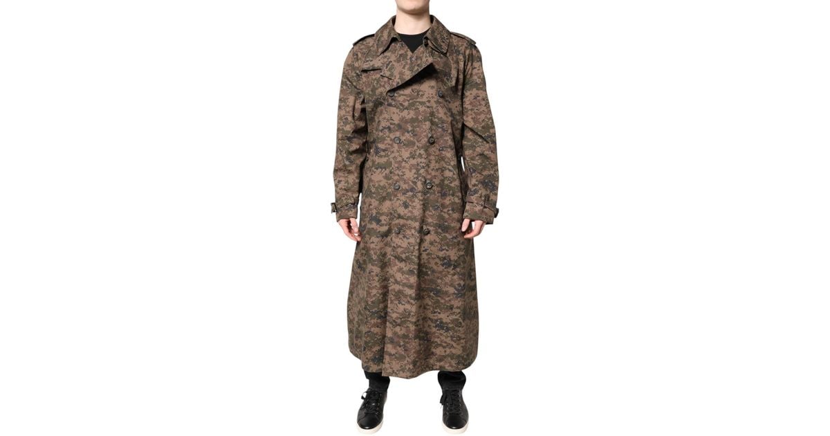 Dolce & Gabbana Longline Camo Trench Coat in Brown for Men | Lyst UK