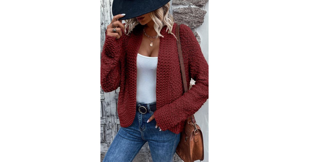 Everyday the Label Fuzzy Cardigan Sweater Open Front in Red | Lyst UK