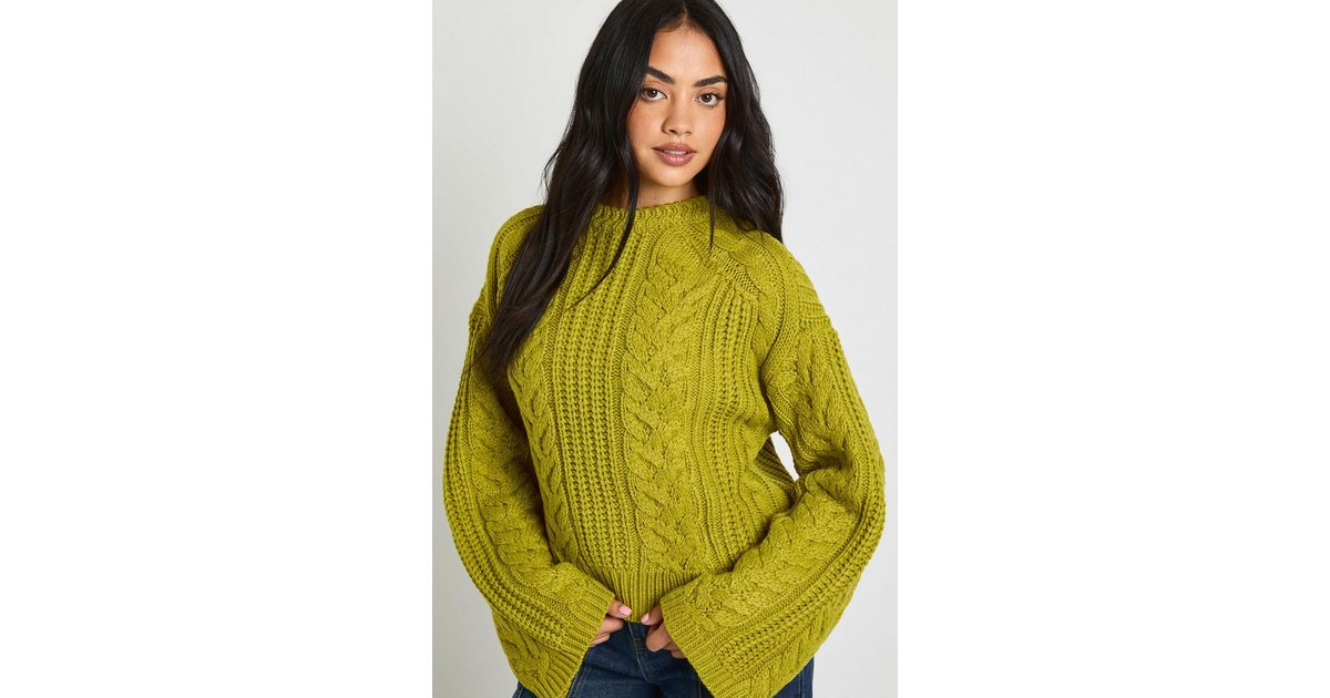 Boohoo Chunky Cable Knit Jumper in Yellow | Lyst UK