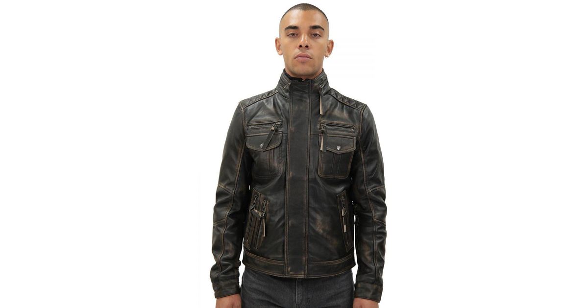 Infinity Leather Retro Biker Jacket-Toronto in Black for Men | Lyst UK