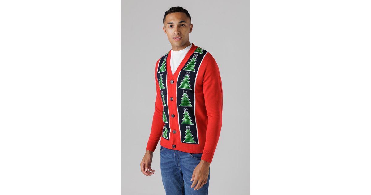 Tokyo Laundry Festive Jacquard V-Neck Cardigan in Red for Men | Lyst UK