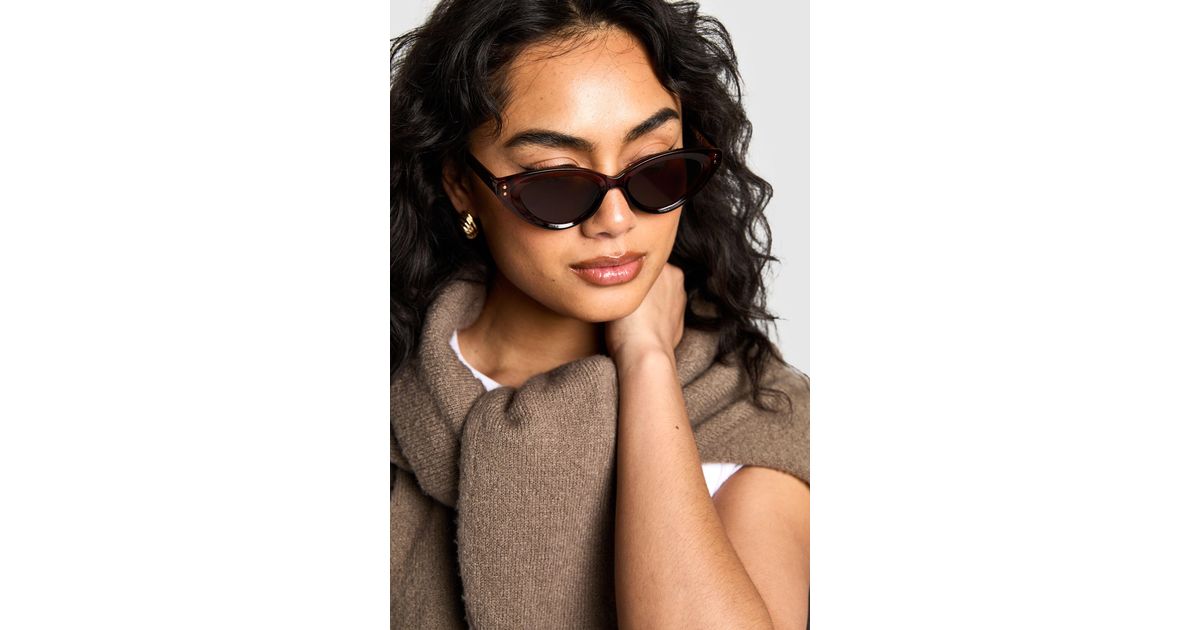 Boohoo Frame Cat Eye Sunglasses Metal in Brown | Lyst UK