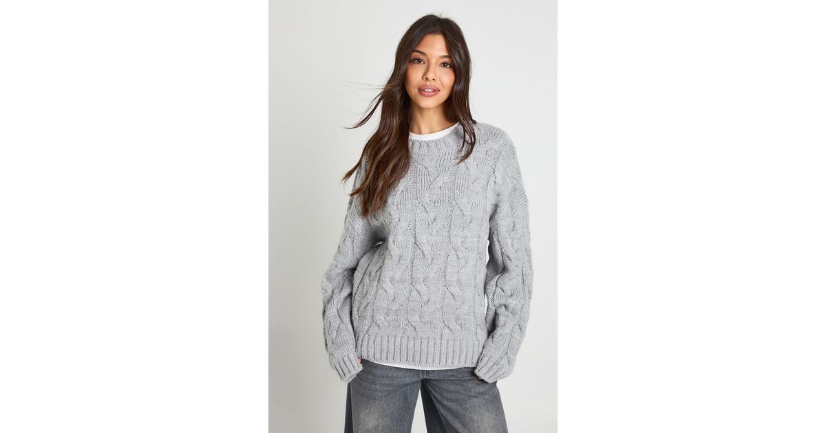 Boohoo Drop Shoulder All Over Cable Oversized Knitted Jumper in Grey ...
