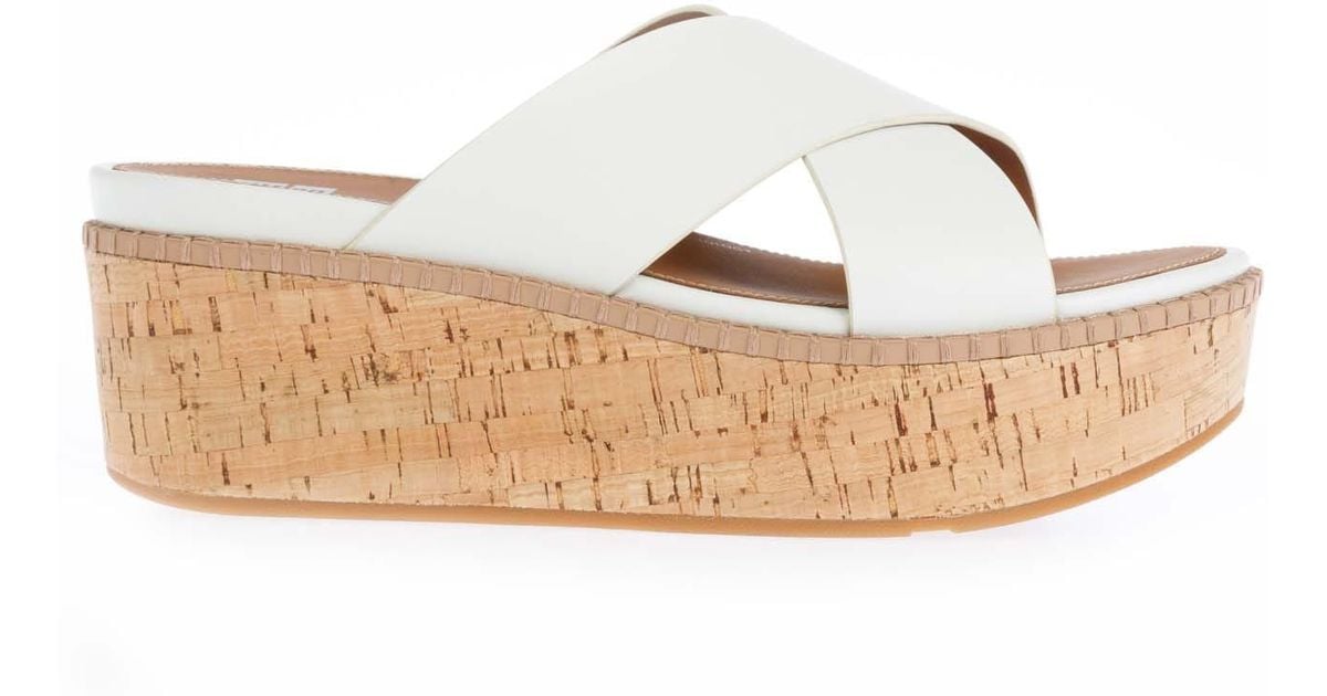 Fitflop Eloise Leather Wedge Cross Slide Sandals in White | Lyst UK
