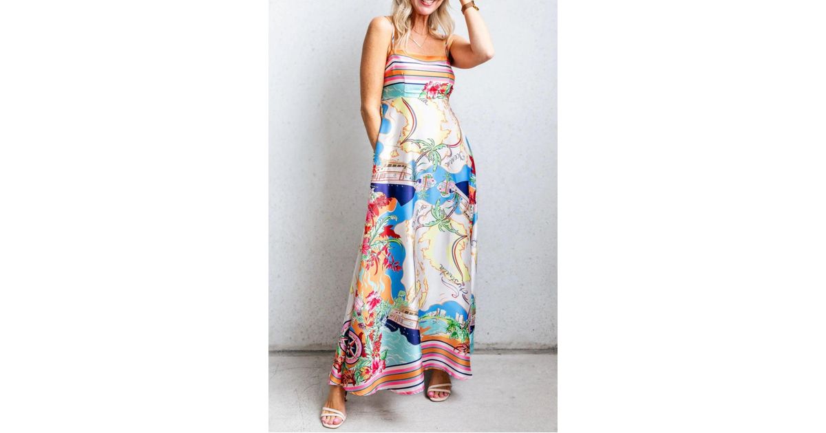 Everyday the Label Tropical Map Print Maxi Dress in White | Lyst UK