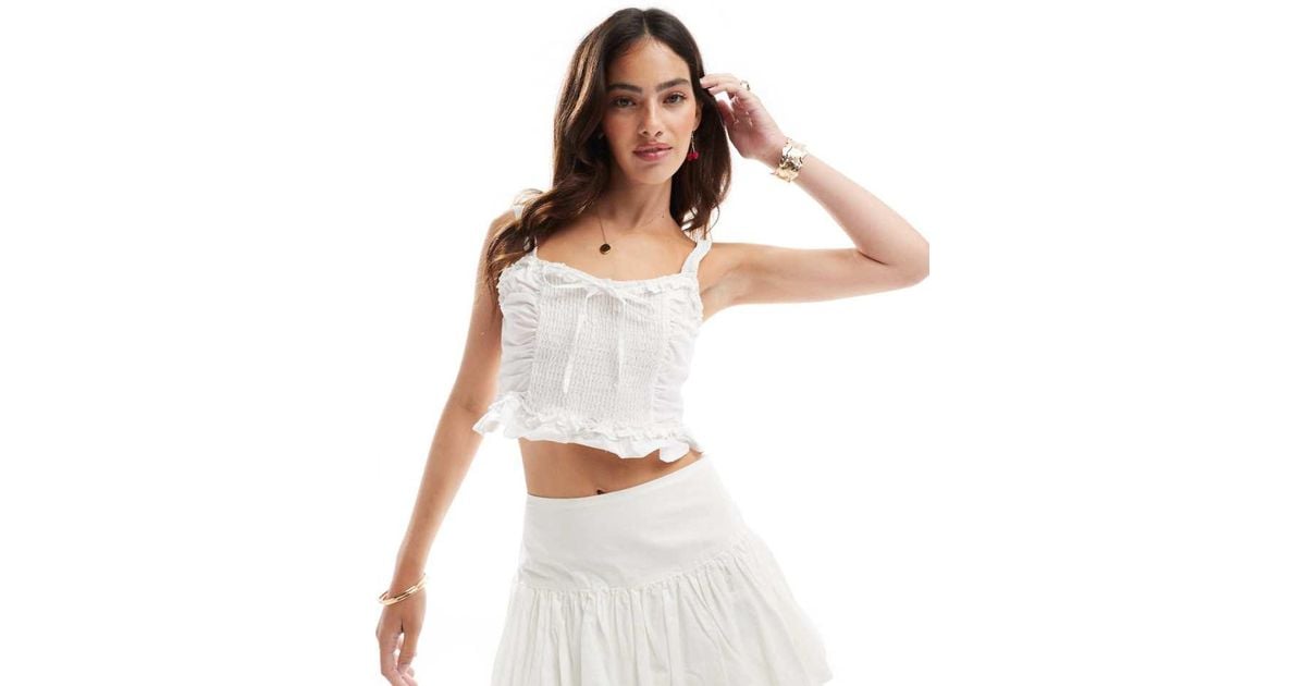 ASOS Sheering Peplum Top in White | Lyst UK
