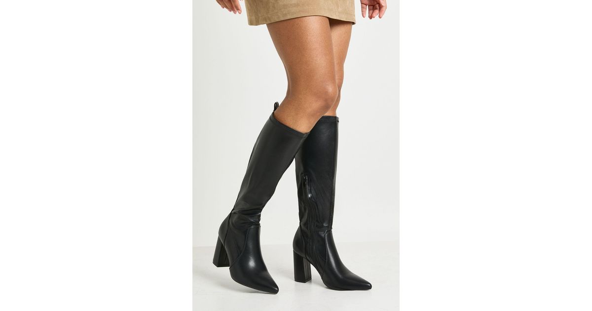 Boohoo Block Heel Knee High Boots in Black | Lyst UK