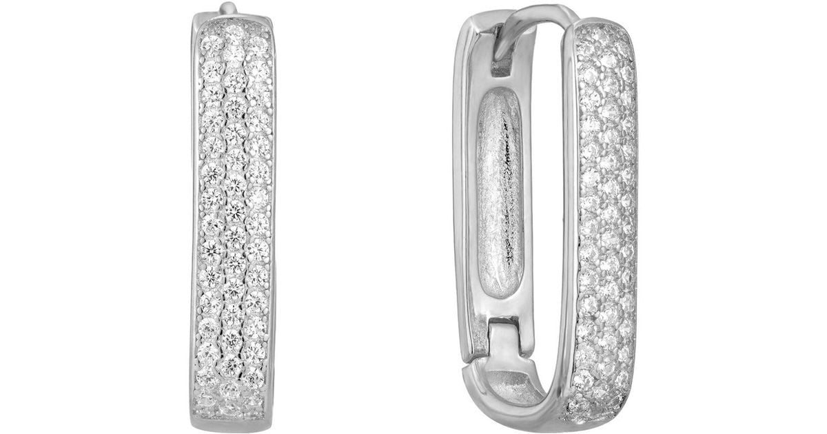 SEOL + GOLD Sterling Pave Cz Rectangle Hoops in White | Lyst UK