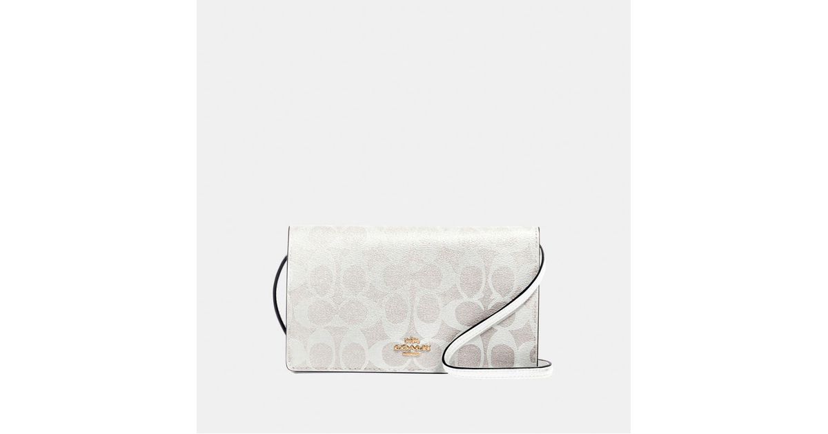 COACH Signature Anna Foldover Clutch Crossbody Bag in White | Lyst UK