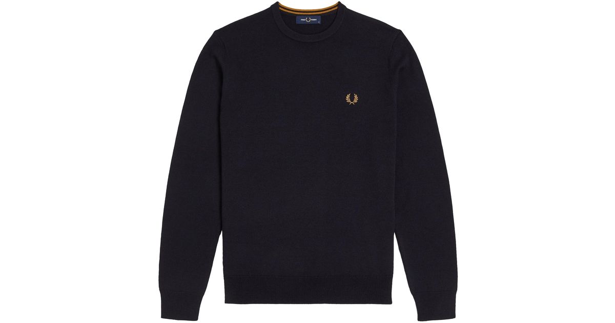 Fred Perry Classic Crew Neck Slim Jumper in Blue for Men | Lyst UK