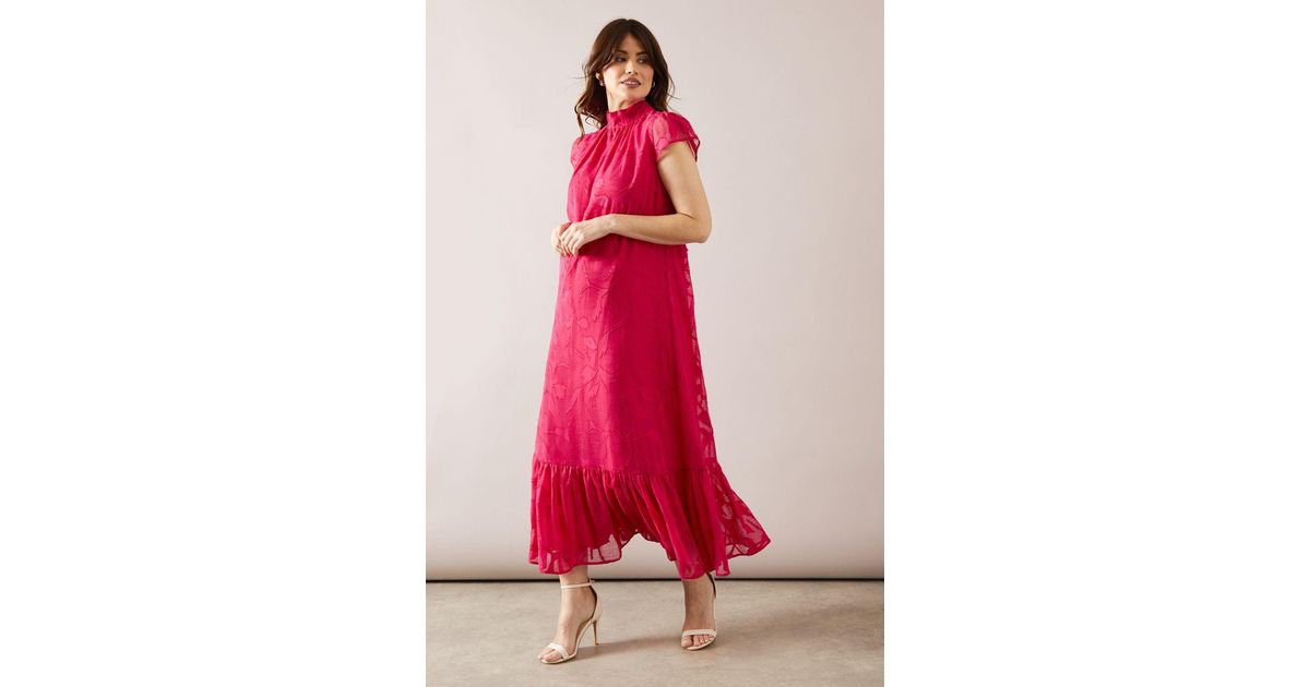 Wallis Floral Jacquard Drop Hem Swing Midaxi Dress in Pink | Lyst UK