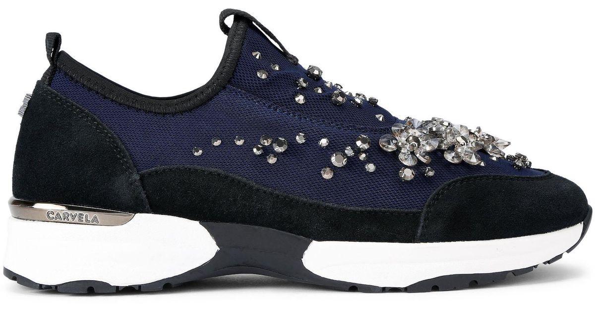 Carvela Kurt Geiger Suede Fabric Tempo Jewel Sneakers in Blue | Lyst UK