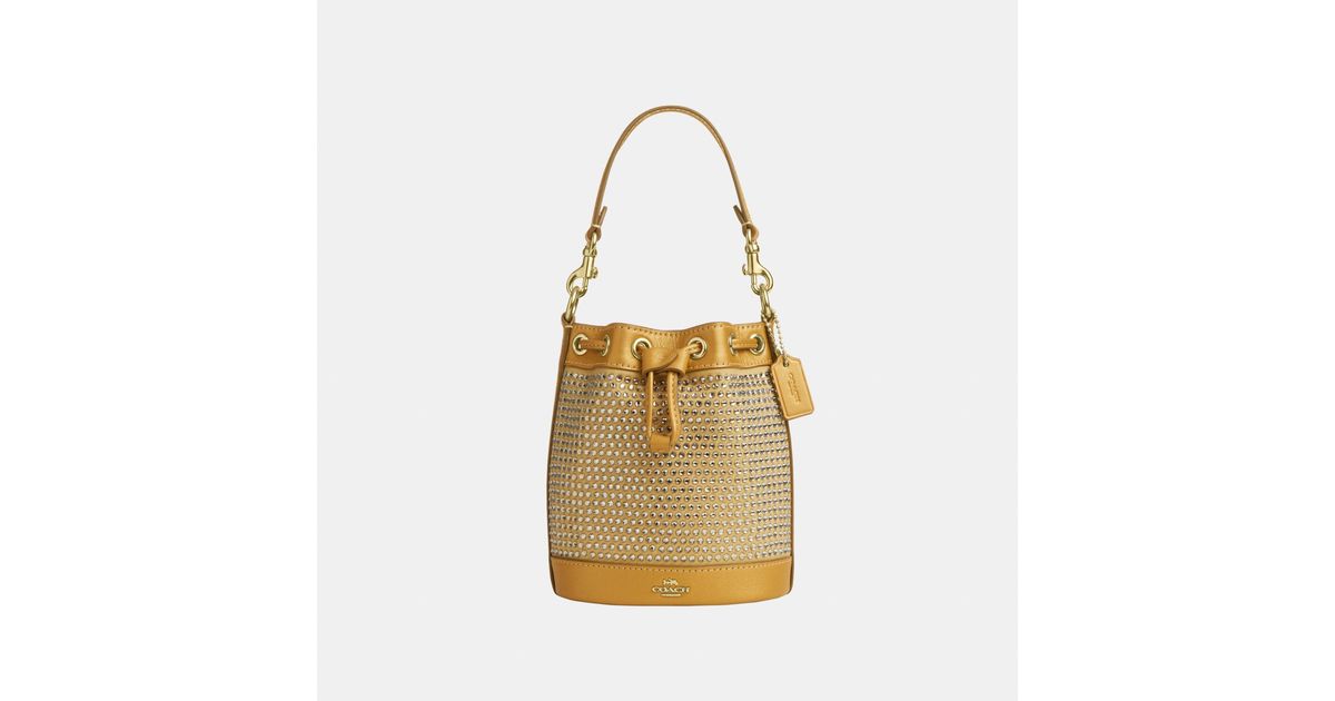 COACH Crystal Embellished Mini Bucket Bag in Metallic | Lyst UK