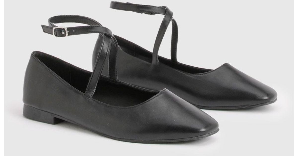 Boohoo Wide Strap Ballet Flats in Black | Lyst UK