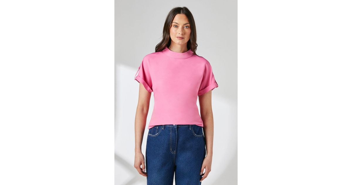PRINCIPLES High Neck Detail Crepe Top in Pink | Lyst UK