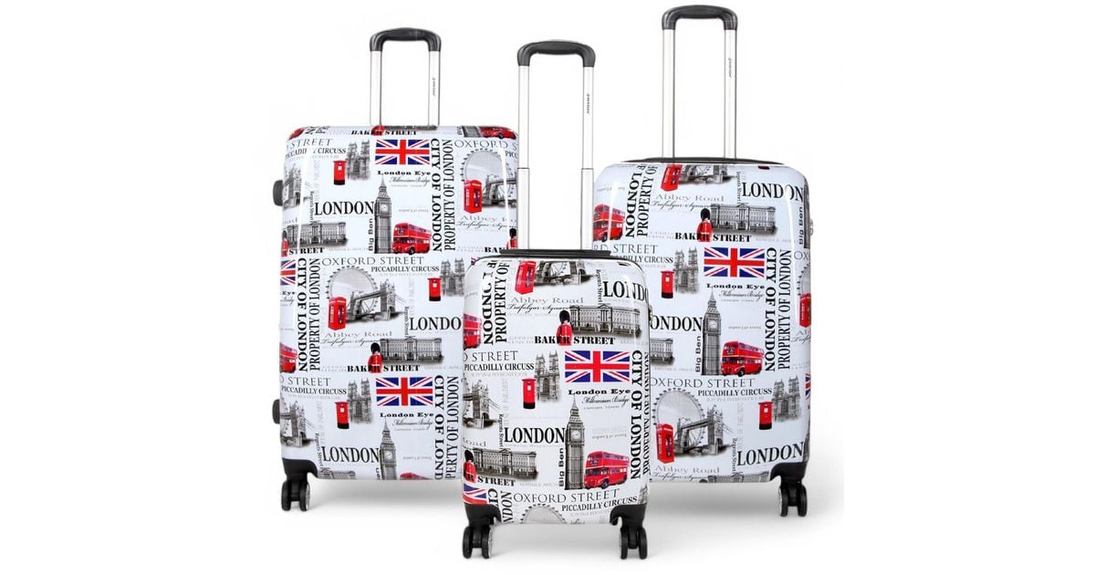Infinity Leather Expandable Hard Shell London Print 8 Wheels Travel ...