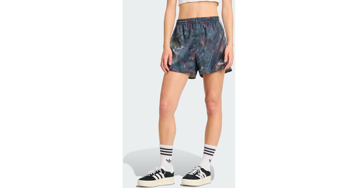 adidas Originals Leaf Camo Print Satin Shorts in Blue | Lyst UK