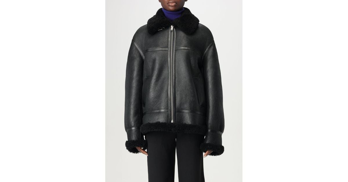 Saint Laurent Aviator Shearling Leather Jacket in Black | Lyst UK