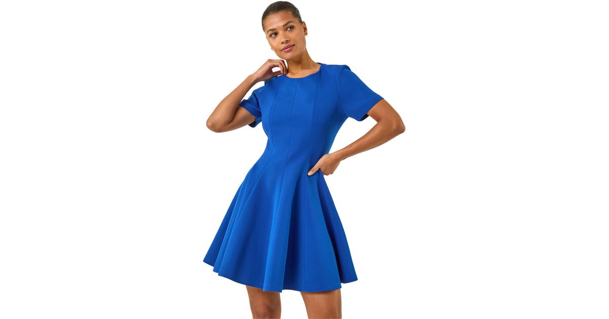 Roman Panel Flared Stretch Dress in Blue | Lyst UK