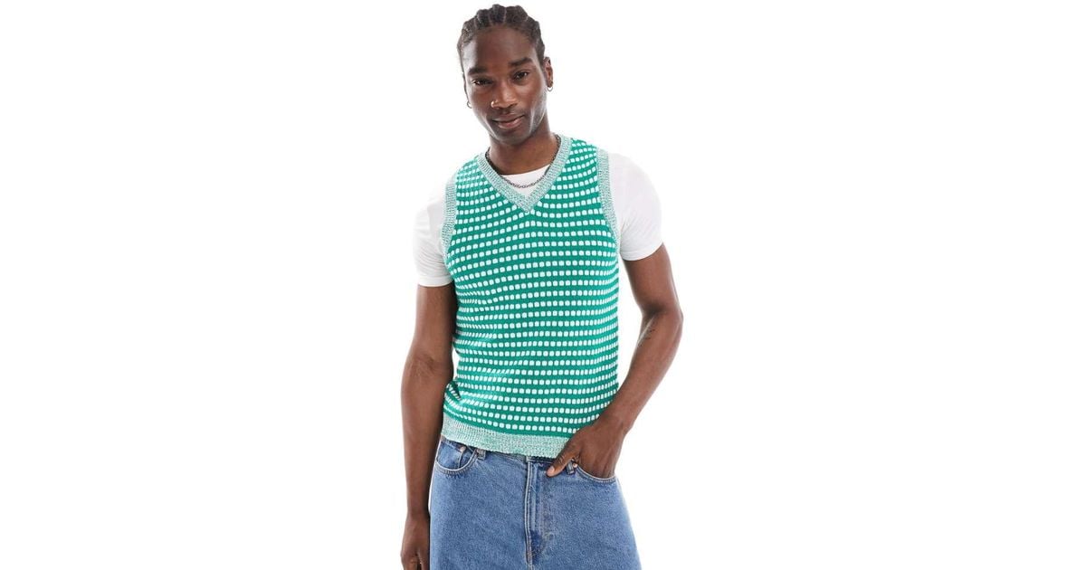 ASOS Knitted Tank With Contrast Texture Stitch in Green for Men | Lyst UK