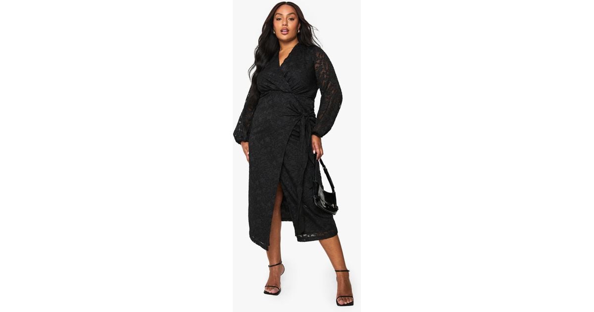 Boohoo Plus Devore Midaxi Dress in Black | Lyst UK