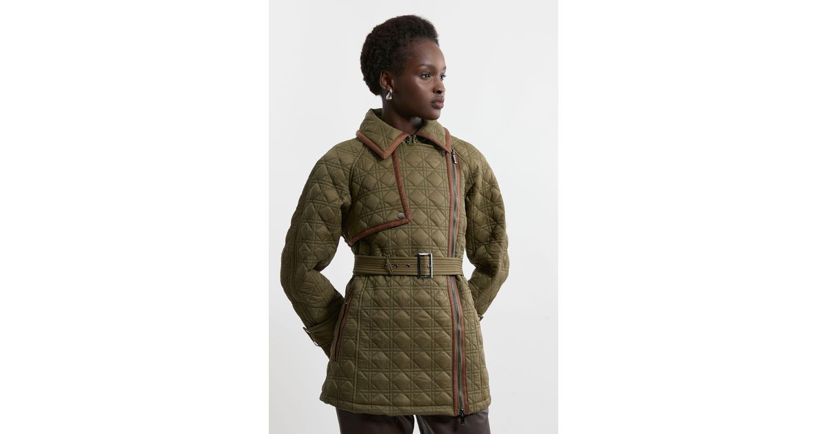 Karen Millen Petite Diamond Quilted Belted Short Puffer Pu Tab Trench ...