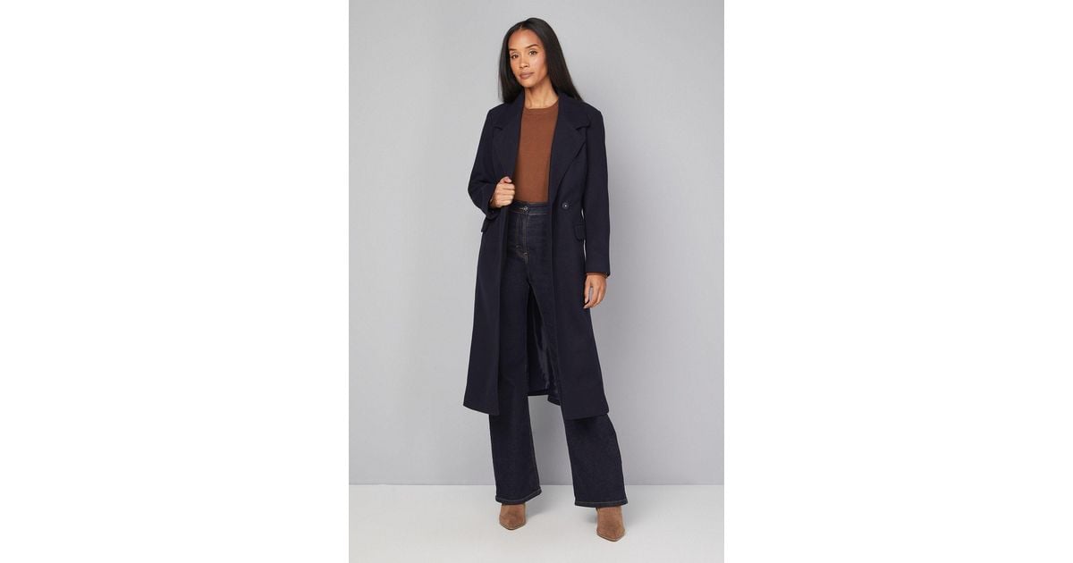 Wallis Petite Side Split Belted Coat in Blue | Lyst UK