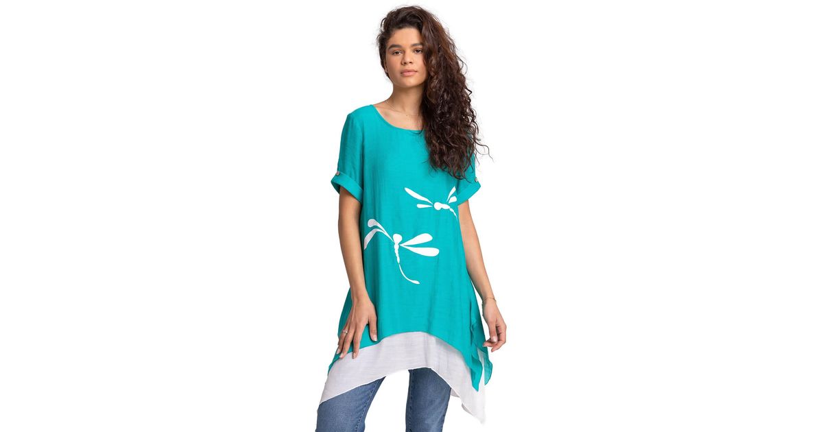Roman Dragonfly Print Asymmetric Tunic Top in Blue | Lyst UK