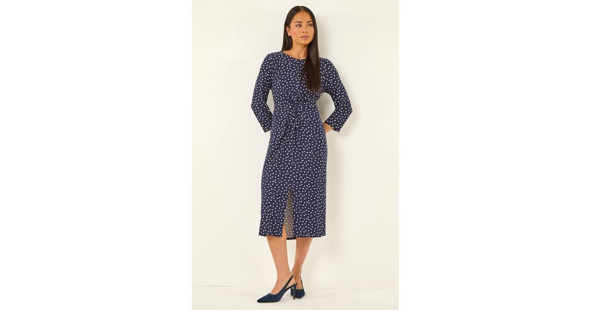 Roman Petite Spot Front Knot Dress in Blue | Lyst UK