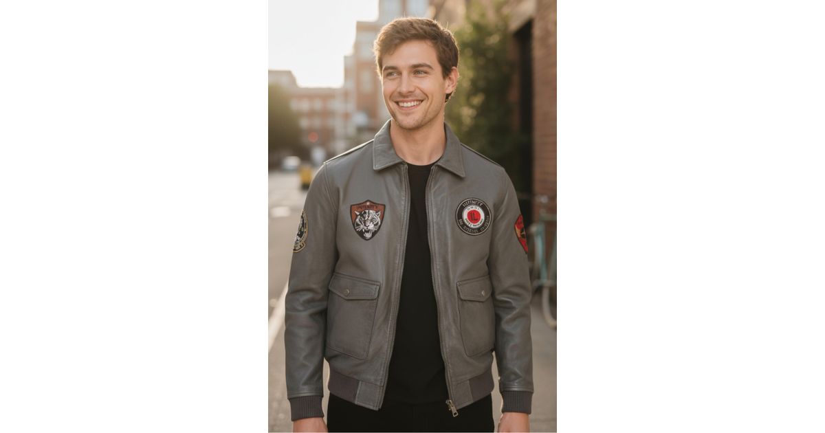 Infinity Leather Flying Bomber Aviator Collar Jacket in Black for Men ...