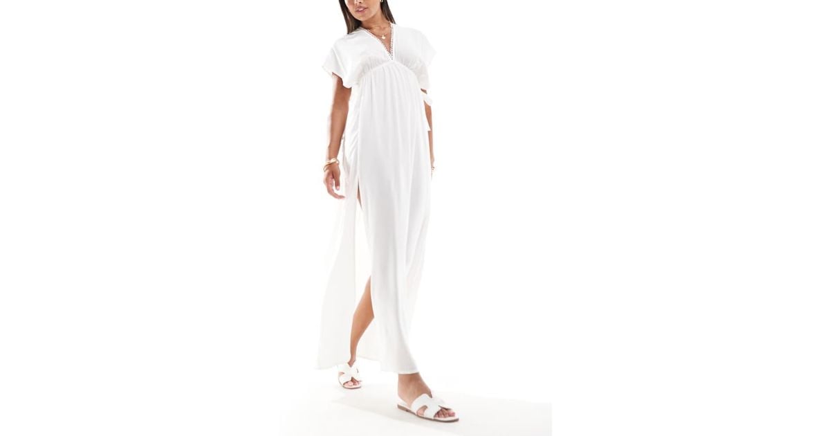 ASOS Faye Flutter Sleeve Maxi Beach Dress With Channelled Tie Waist in ...