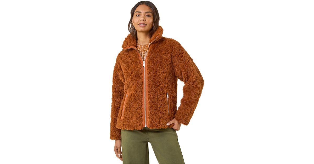 Roman Teddy Borg Bomber Coat in Brown | Lyst UK
