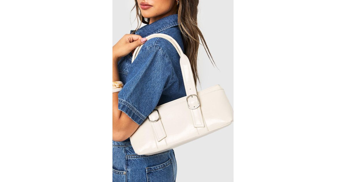 Boohoo Double Buckle Detail Bowling Bag in Blue | Lyst UK