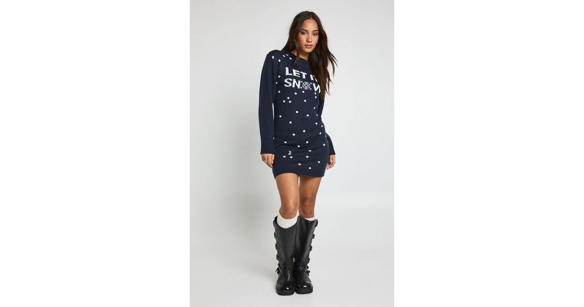 Boohoo Let It Snow Christmas Jumper Dress in Blue | Lyst UK
