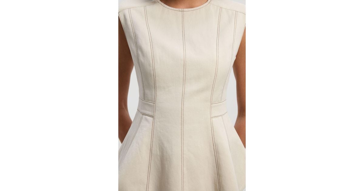 Karen Millen Tencel Cotton Contrast Zip Up Woven Peplum Top in Natural ...
