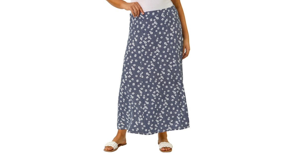 Roman Curve Daisy Print Midi Skirt in Blue | Lyst UK