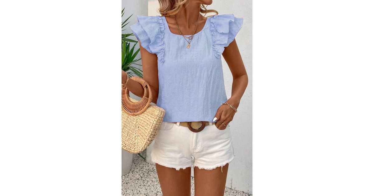 Everyday the Label Bow Back Ruffle Blouse in Blue | Lyst UK