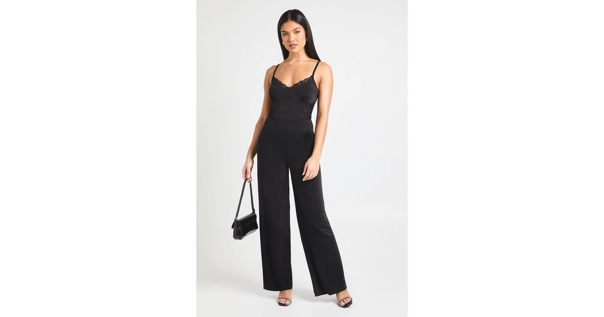 Boohoo Lace Panel Wide Leg Jumpsuit in Black | Lyst UK