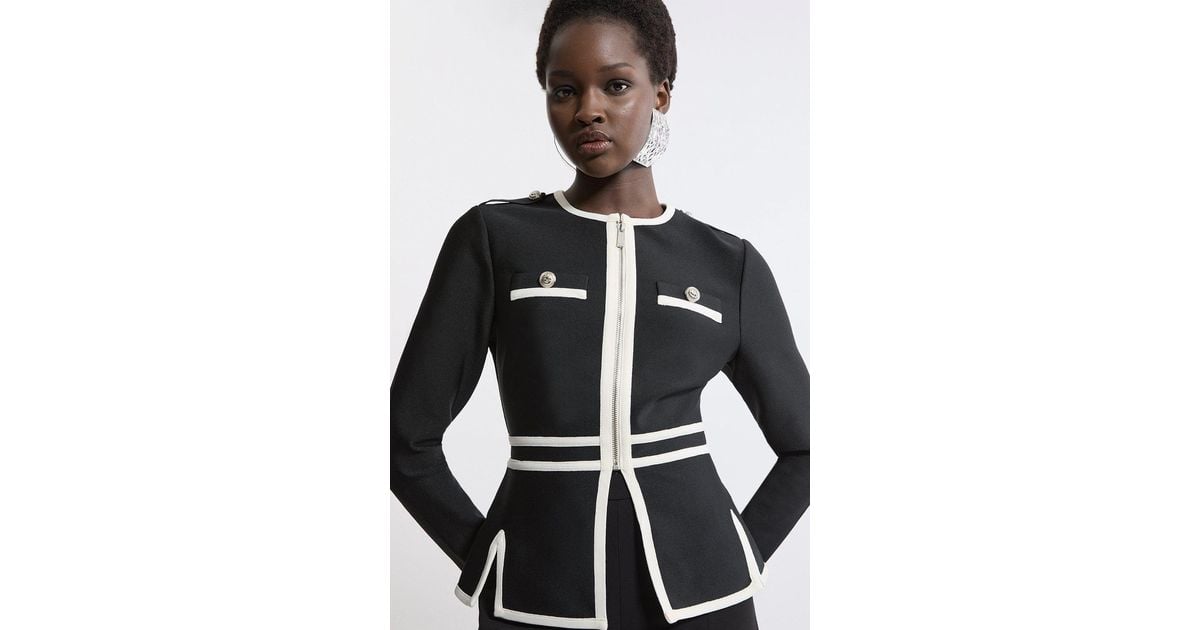 Karen Millen Figure Form Bandage Military Contrast Piping Knit Split ...