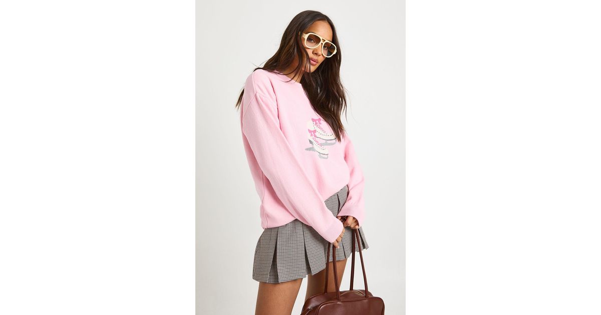 Boohoo Ice Skates Christmas Jumper in Pink | Lyst UK
