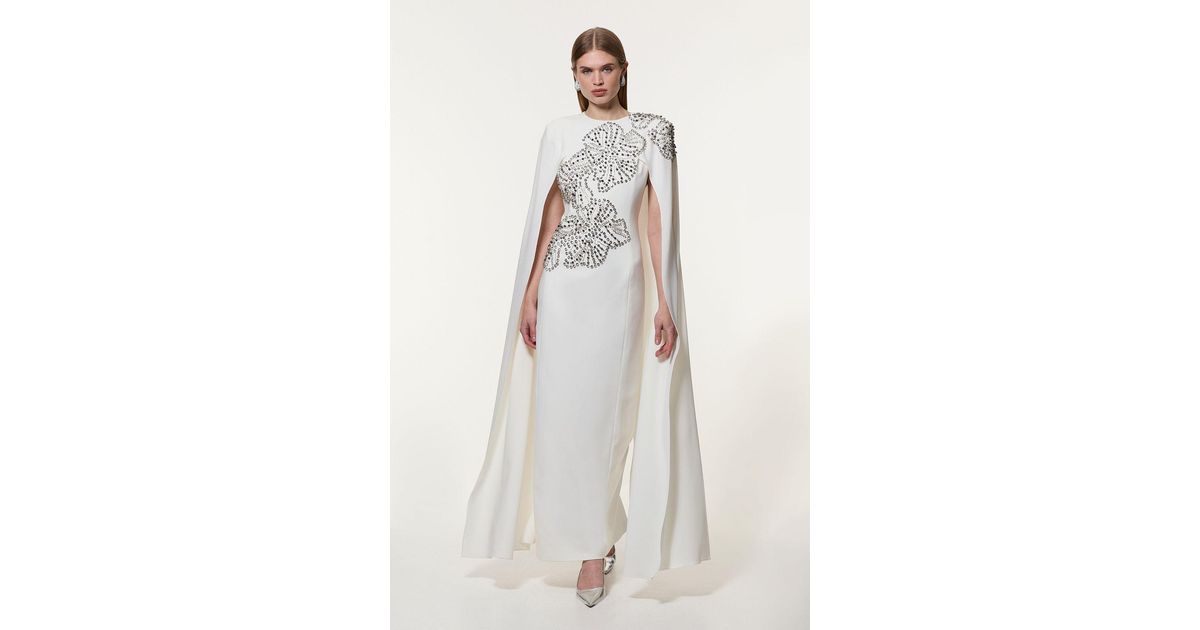 Karen Millen Placed Floral Crystal Embellished Tailored Drama Cape Maxi ...