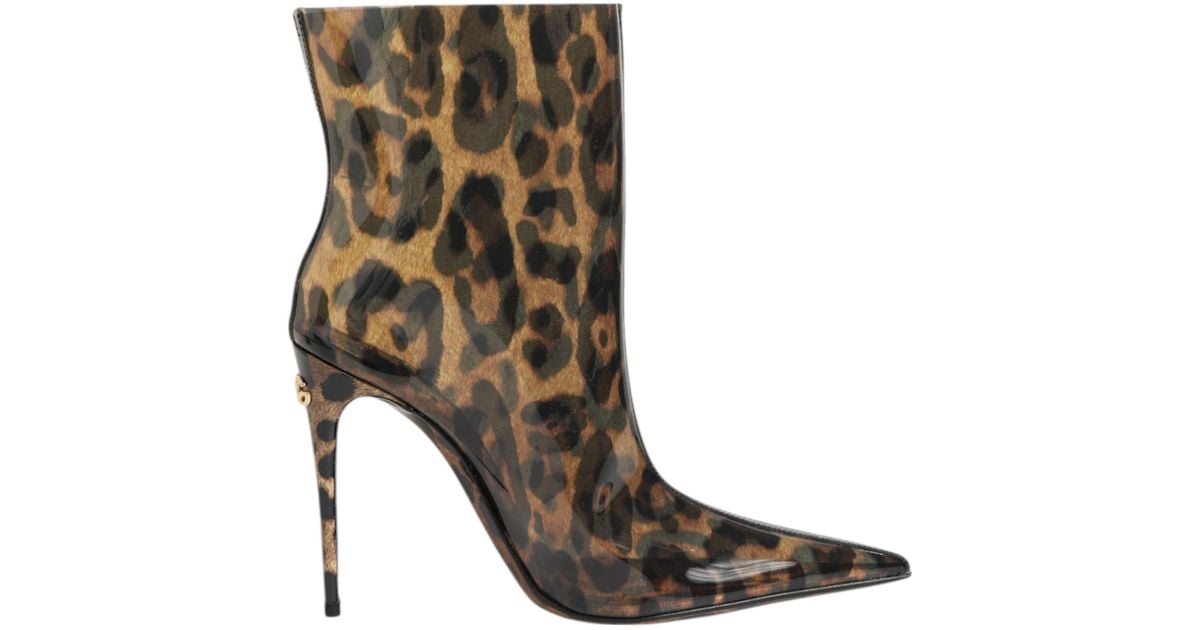 Dolce & Gabbana Pointed Toe Animal Print Boots in Brown | Lyst UK