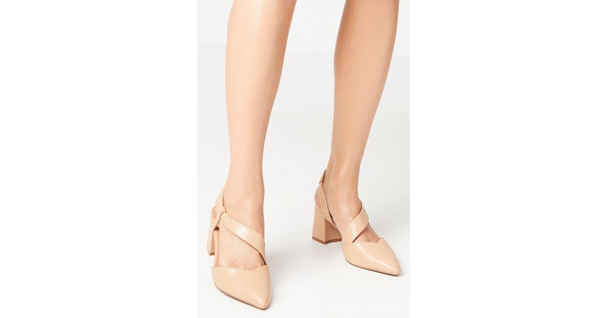 Wallis Wide Fit Eve Asymmetric Strap Block Heel Pointed Court Shoes in ...