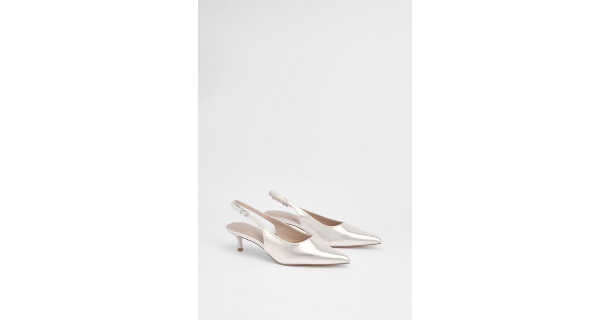 Oasis Jess Faux Metallic Leather Kitten Heel Slingback Court Shoes in ...