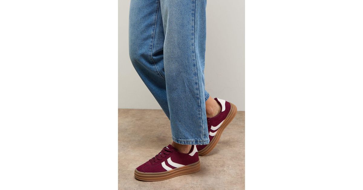Oasis Lorina Faux Suede Lace Up Platform Trainers in Blue | Lyst UK