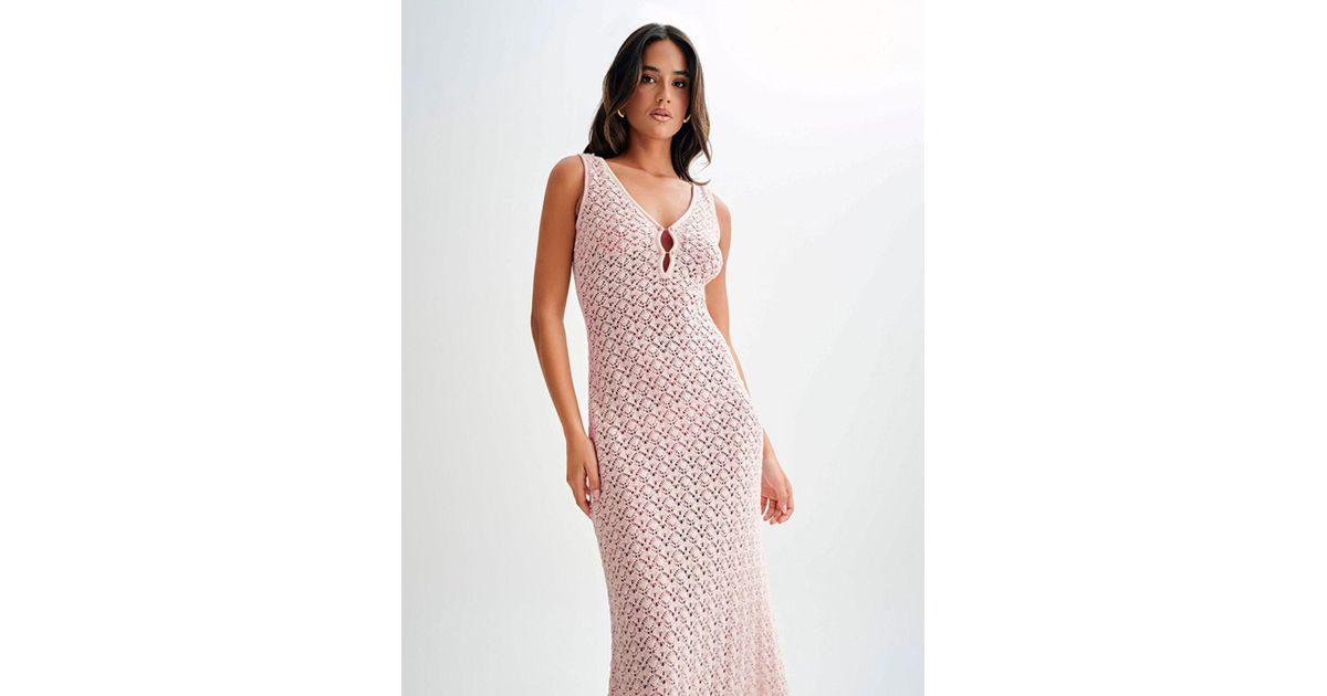 Everyday the Label Open Knit Cotton Mini Dress in Pink | Lyst UK